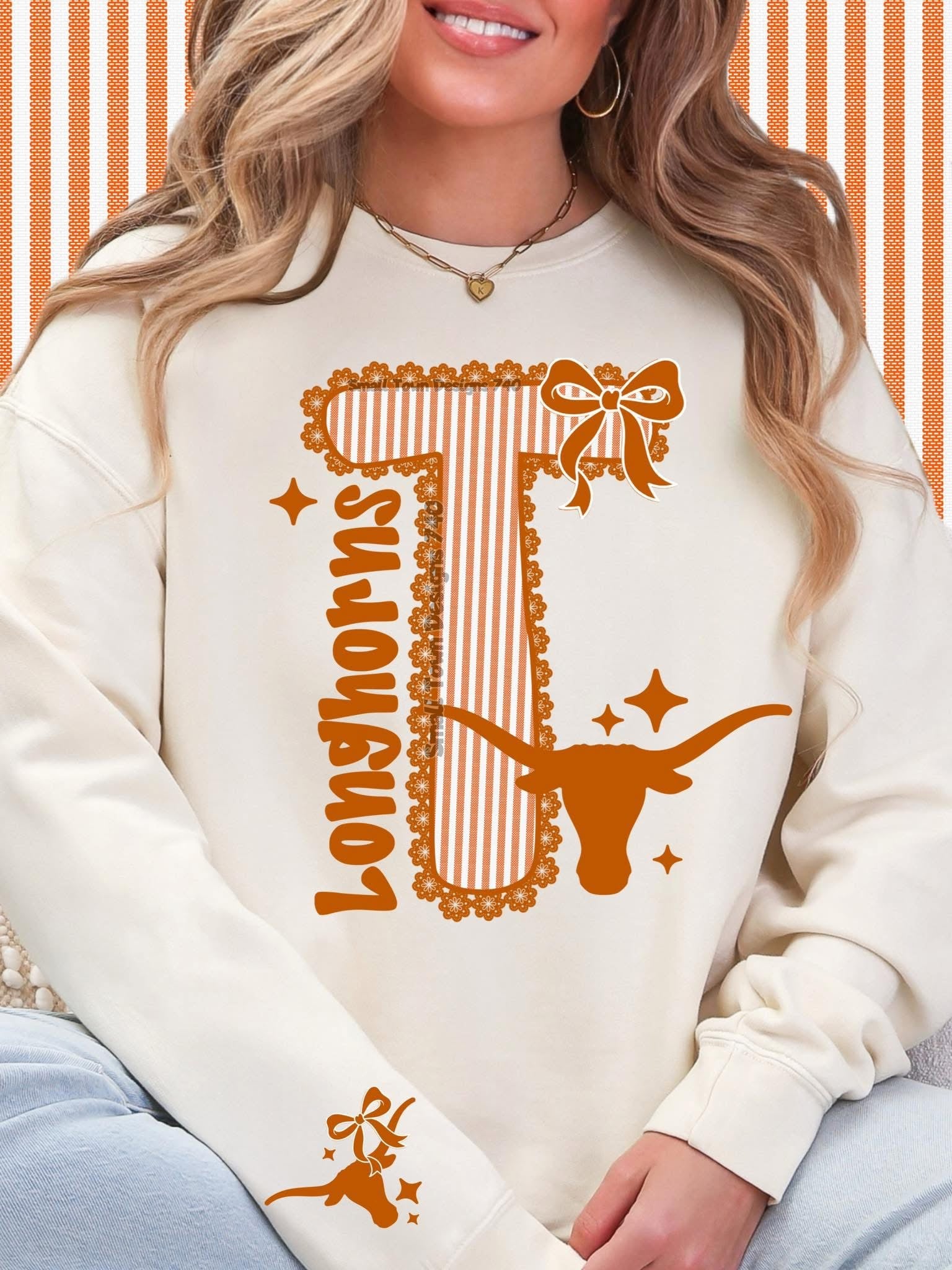Longhorns T Seersucker w/ Sleeve Print – Tiff's Stacks & Tees